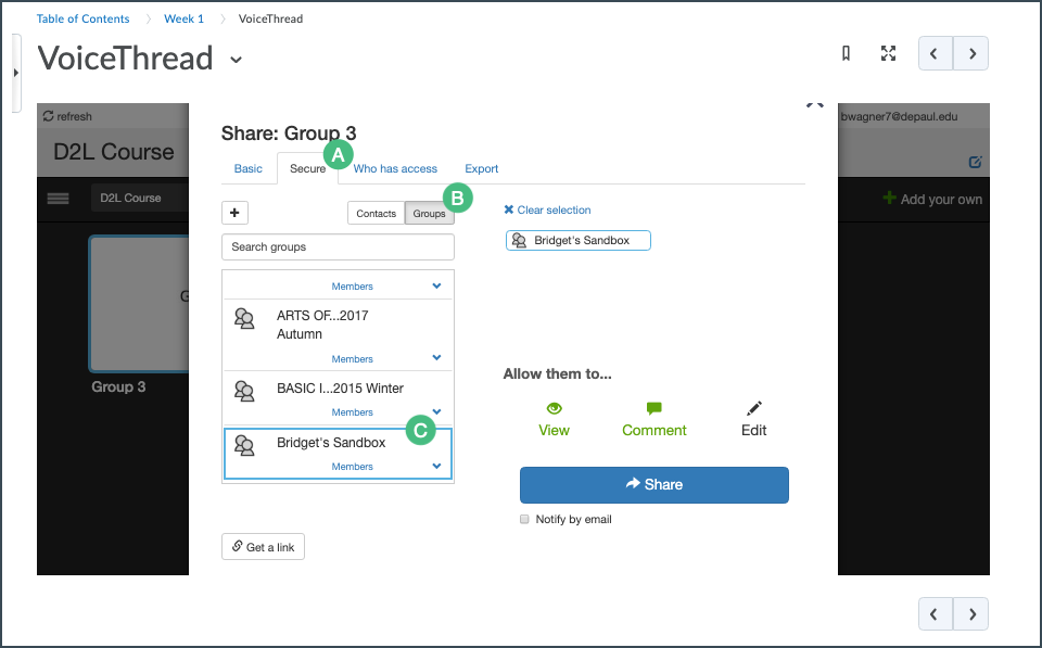 Sharing a VoiceThread | VoiceThread | Tools | Desire2Learn | Technology | Teaching Guides ...
